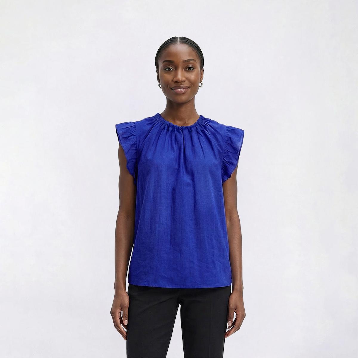 Click here for Womens Nicole Miller Cap Sleeve Solid Crinkle Blou... prices